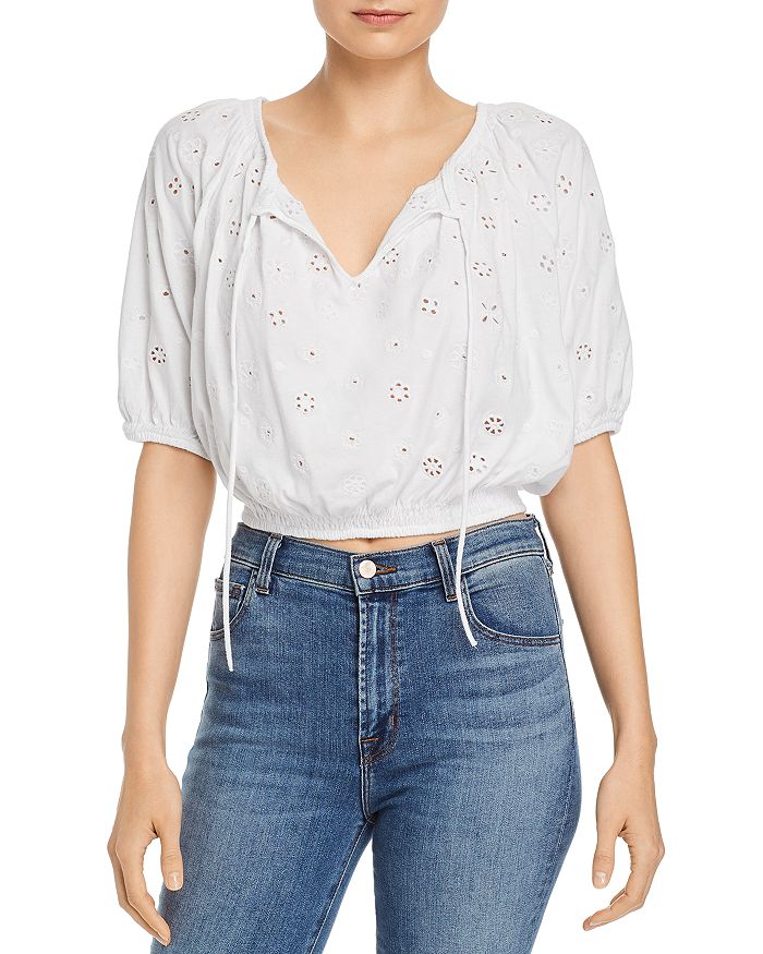 FRENCH CONNECTION Santoline Eyelet-Pattern Cropped Top | Bloomingdale's