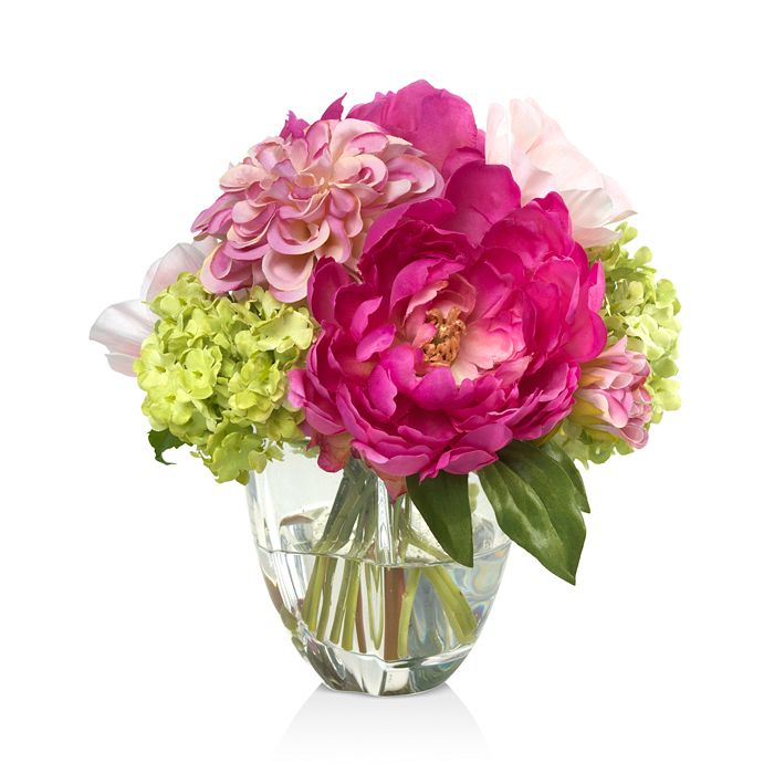 Diane James Home Peony & Snowball Faux Floral Arrangement in Glass Vase ...