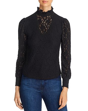 Red Haute Ruffle Neck Lace Top | Bloomingdale's