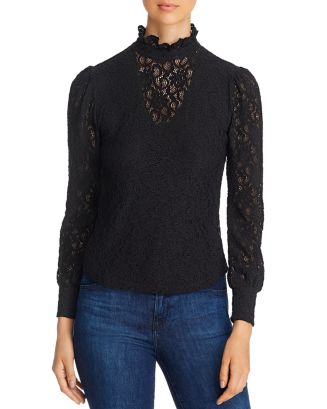 Red Haute Ruffle Neck Lace Top | Bloomingdale's