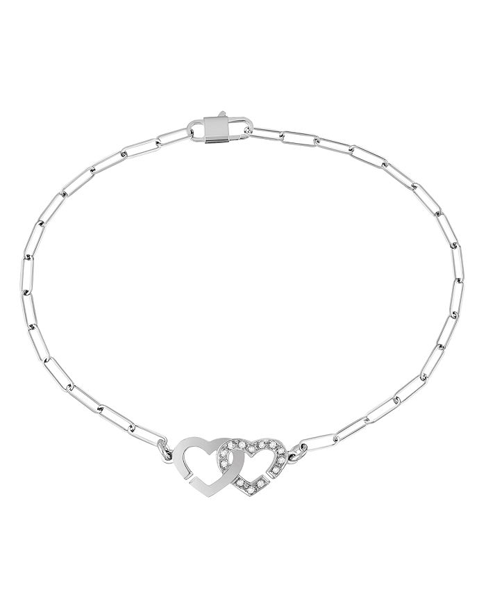 Dinh Van 18K White Gold Double Coeurs Chain Bracelet with Diamonds ...