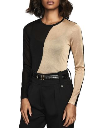 REISS Adele Metallic Color-Blocked Sheer Knit Top | Bloomingdale's