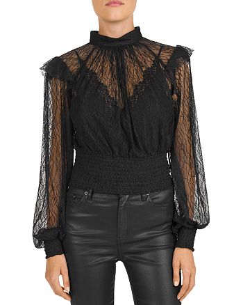 The Kooples Diamond Lace Smocked Top | Bloomingdale's