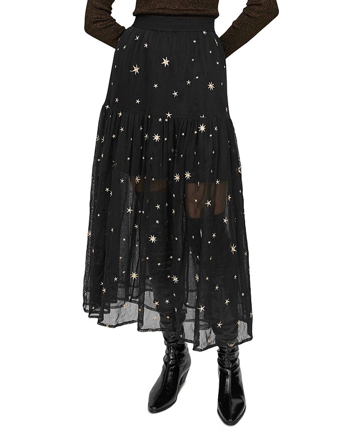 Maje Jistar Embroidered Tulle Midi Skirt | Bloomingdale's