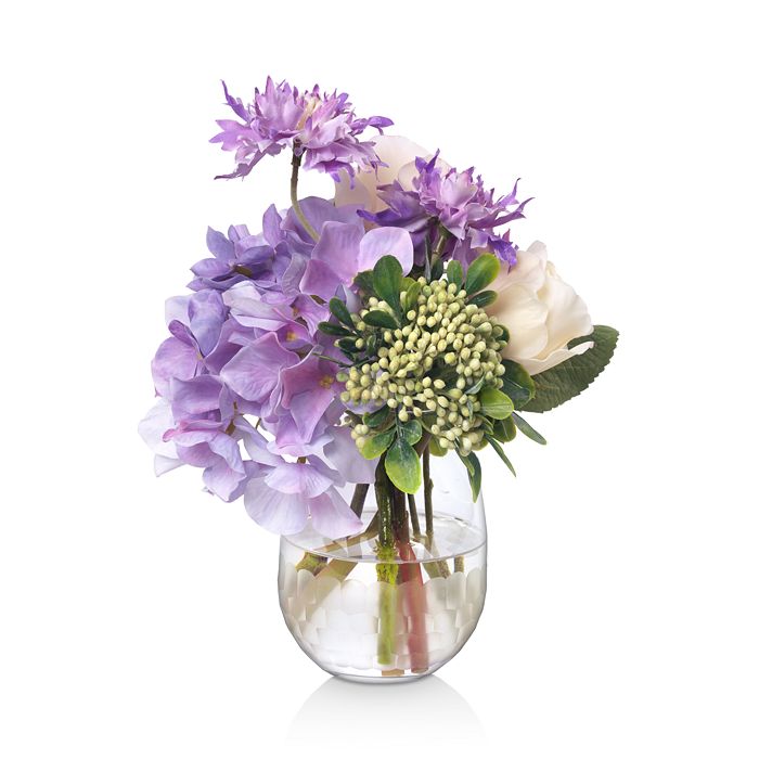 Diane James Home Cornflower and Hydrangea Faux Floral Bouquet in Glass ...