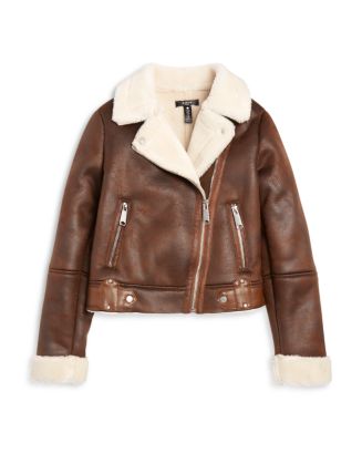 AQUA Girls' Faux Shearling Aviator Jacket, Big Kid - 100% Exclusive ...