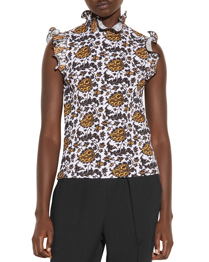 Sandro Dam High Neck Ruffled Blouse | Bloomingdale's