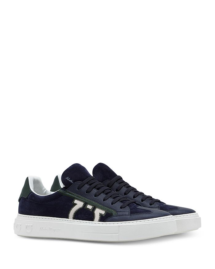 Ferragamo Men's Borg 5 Gancini Logo Suede/leather Sneakers In Blue ...