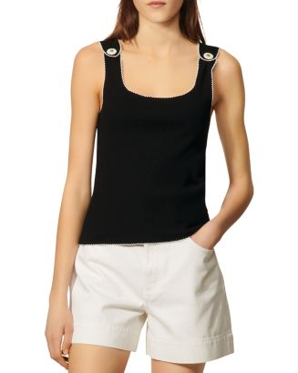 Sandro Arsene Contrast Trim Tank Top | Bloomingdale's