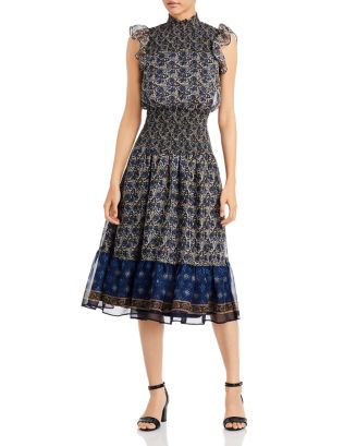 AQUA Floral Print Smocked Midi Dress - 100% Exclusive | Bloomingdale's