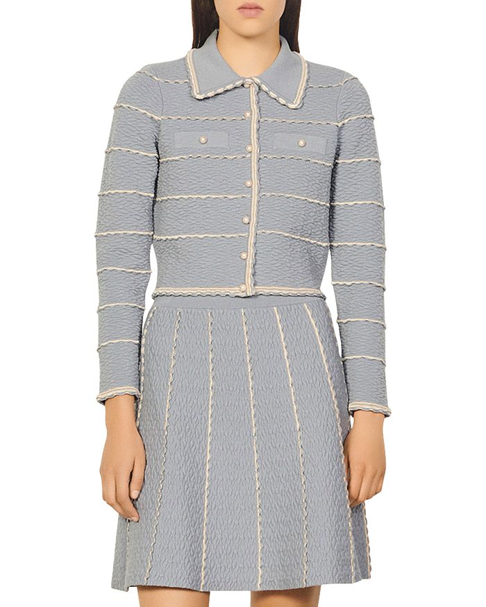 Sandro Textured Contrast-Trim Jacket | Bloomingdale's