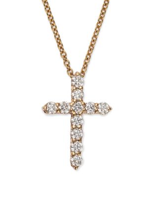 Bloomingdales Fine Collection Diamond Small Cross Pendant Necklace in 14K White Gold  0.33 tcw
