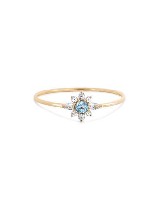 Moon & Meadow 14K Yellow Gold Swiss Blue & White Topaz Flower Ring ...