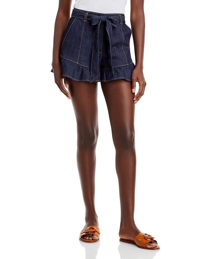 Cinq à Sept Penny Ruffled Denim Shorts in Indigo | Bloomingdale's