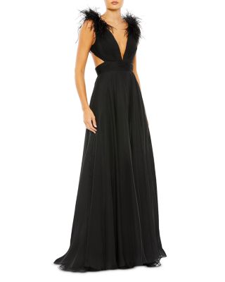 Click here for Mac Duggal Feather Cut Out Long Dress prices