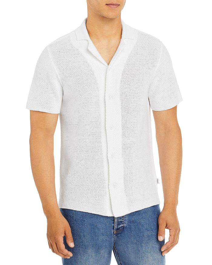 Onia Cotton Blend Textured Regular Fit Button Down Camp Shirt ...