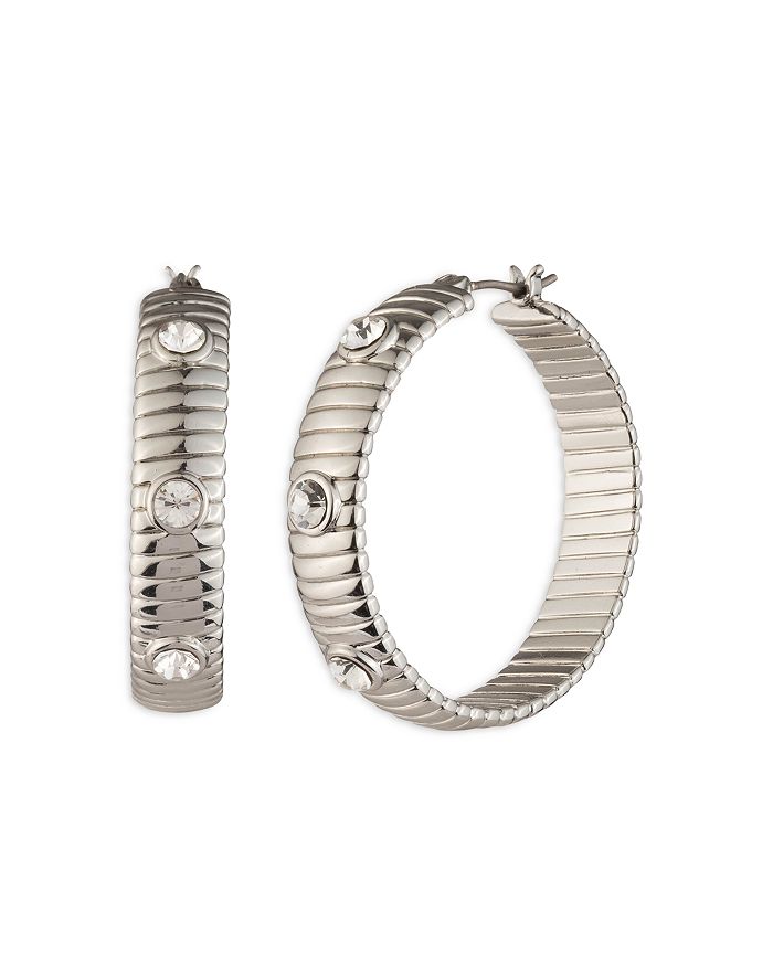 Ralph Lauren Crystal Studded Omega Hoop Earrings in Silver Tone ...