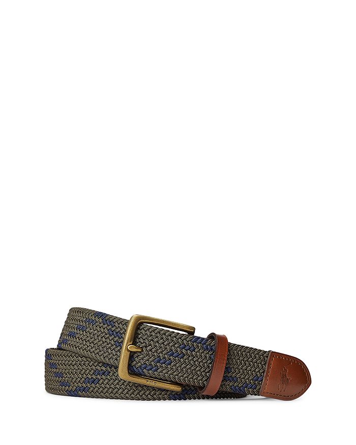 Polo Ralph Lauren Men's Geometric Leather Trimmed Webbed Belt ...