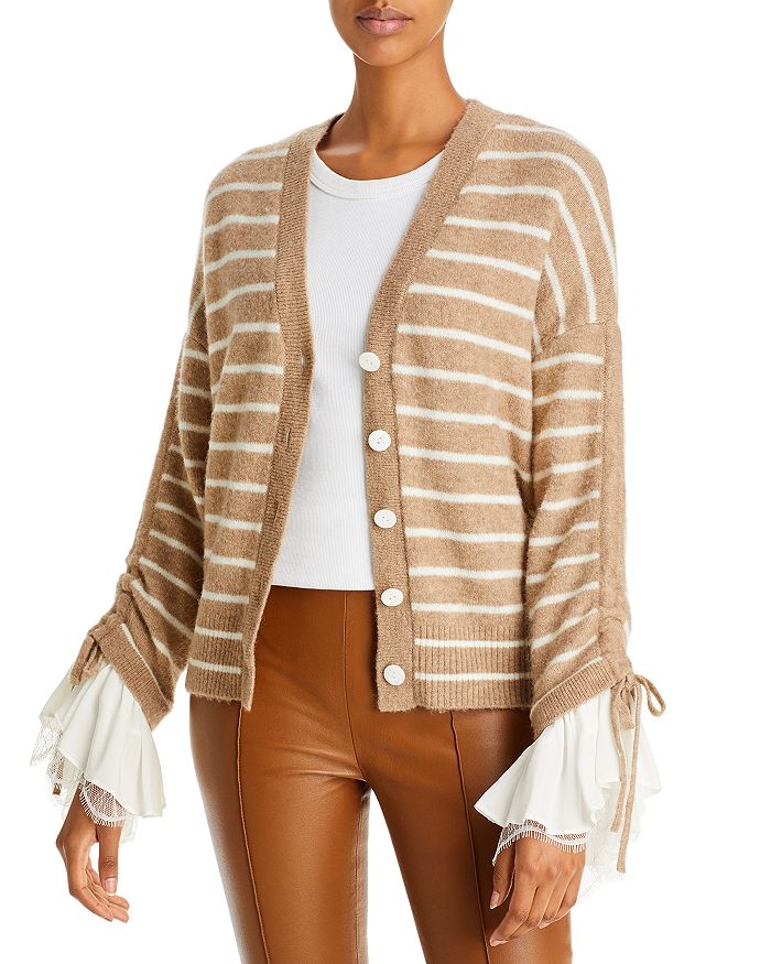 Cinq à Sept Atlas Striped Ruffle Cuff Cardigan | Bloomingdale's