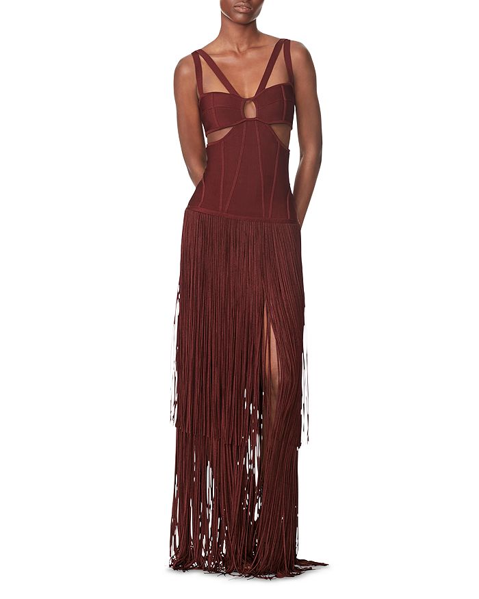Hervé Léger Strappy Cutout Fringe Gown | Bloomingdale's