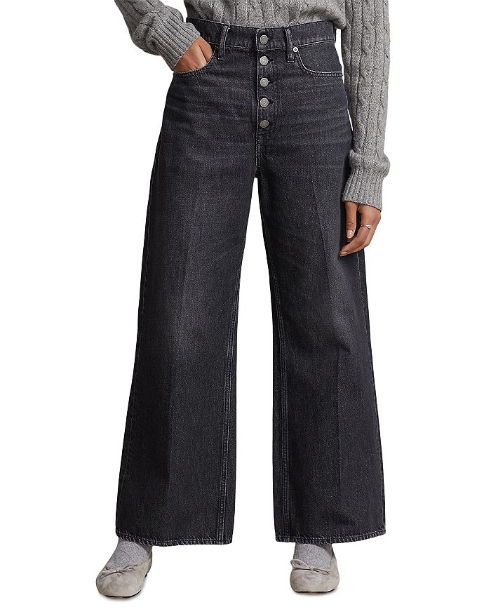 Ralph Lauren High Rise Wide Leg Jeans in Grey Denim | Bloomingdale's