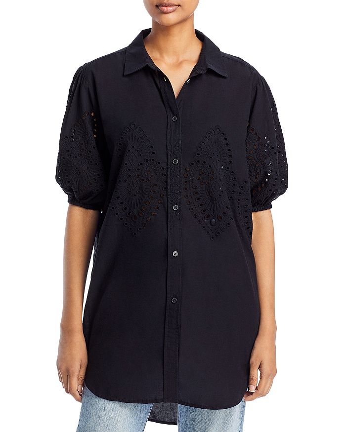 7 For All Mankind Eyelet Puff Sleeve Button Down Tunic | Bloomingdale's