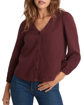 Marine Layer Colette Button Up Top In Burgundy | ModeSens