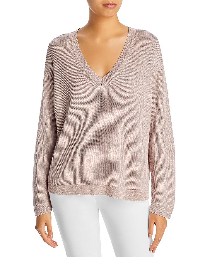 Fabiana Filippi Fabiana Fillippi Metallic Ribbed V-Neck Sweater | Bloomingdale's