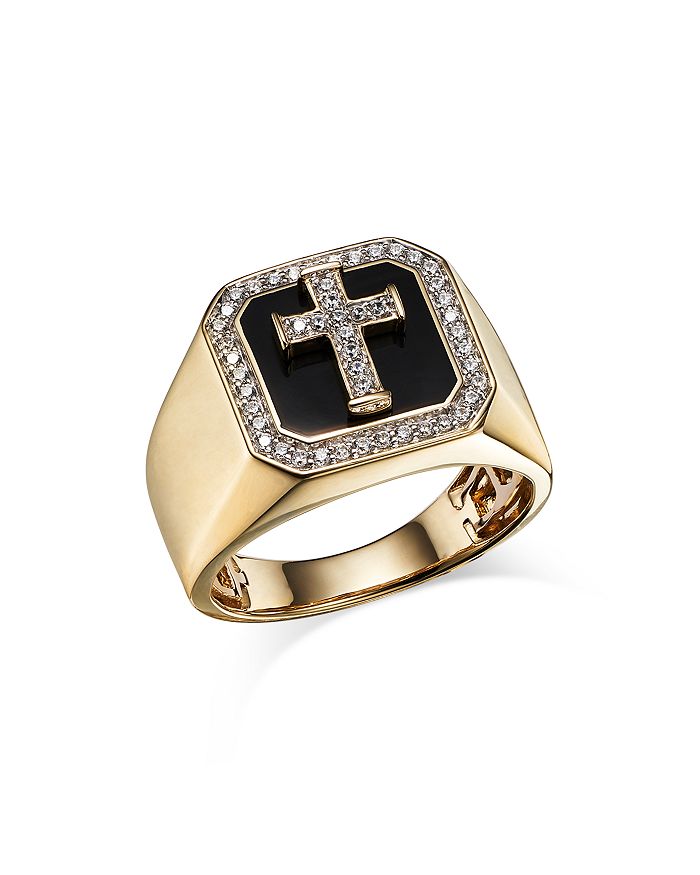 Bloomingdale's Men's Diamond Cross Signet Ring in 14K Yellow Gold, 0.25 ...