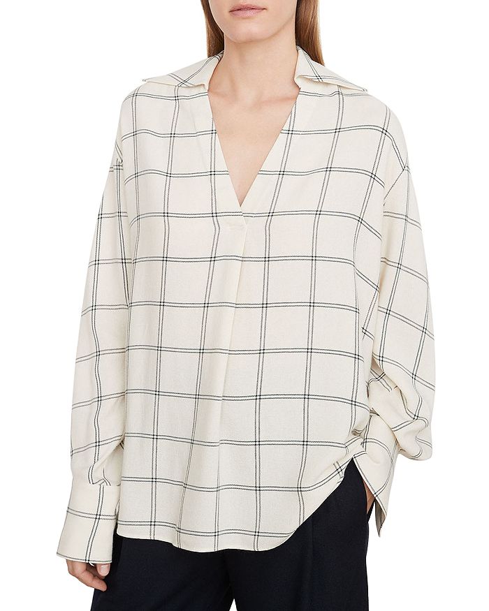 Vince Check Print Blouse | Bloomingdale's
