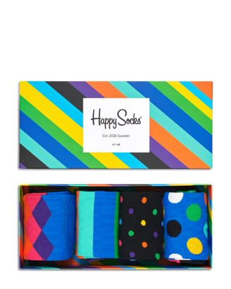 Happy Socks Stripe Cotton Blend Crew Socks Gift Box, Pack of 4 ...