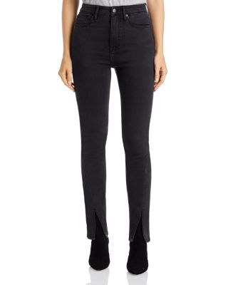 AQUA High Rise Split Hem Straight Leg Jeans in Black - 100% Exclusive ...