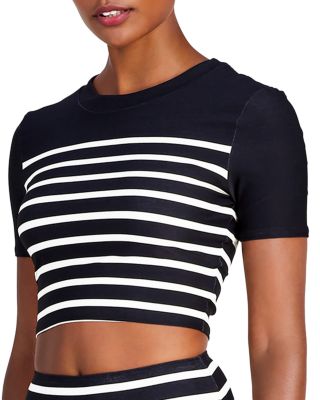 kate spade new york Tie Back Stripe Crop Rash Guard | Bloomingdale's