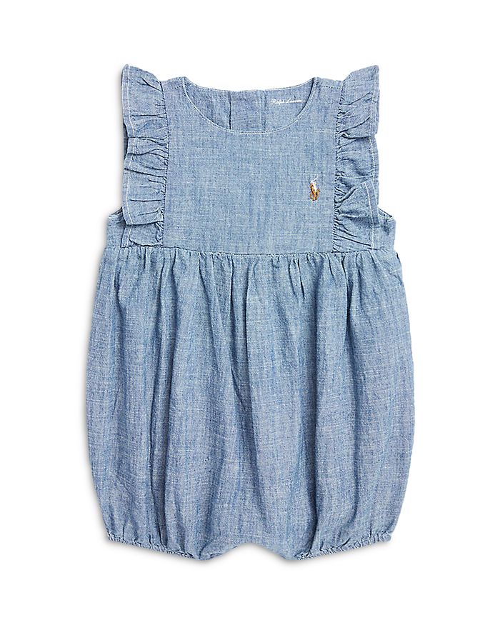 Ralph Lauren Girls' Chambray Ruffle Bubble Romper - Baby | Bloomingdale's
