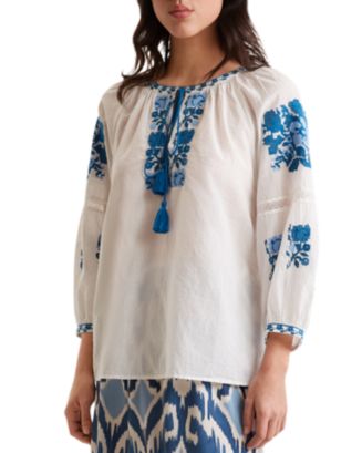 Gerard Darel Cotton Cobalt Embroidered Blouse | Bloomingdale's