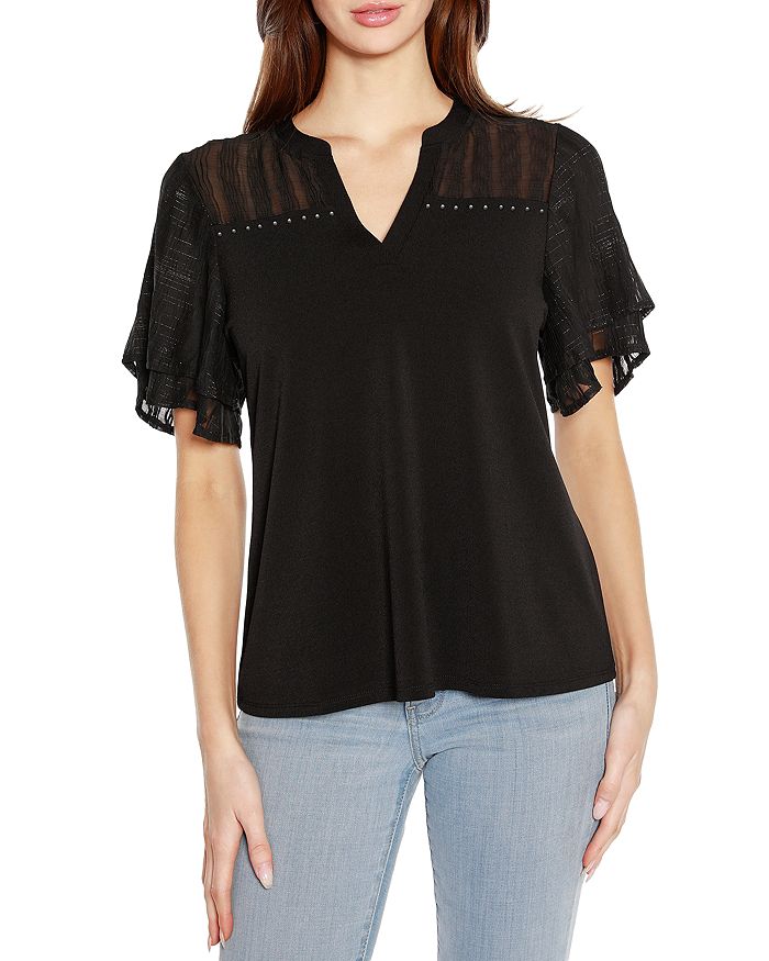 Belldini Mixed Media Ruffle Sleeve Top | Bloomingdale's