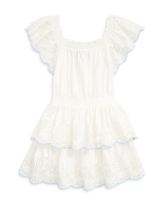 Ralph Lauren Girls' Eyelet Tiered Cotton Jersey Dress - Little Kid, Big ...