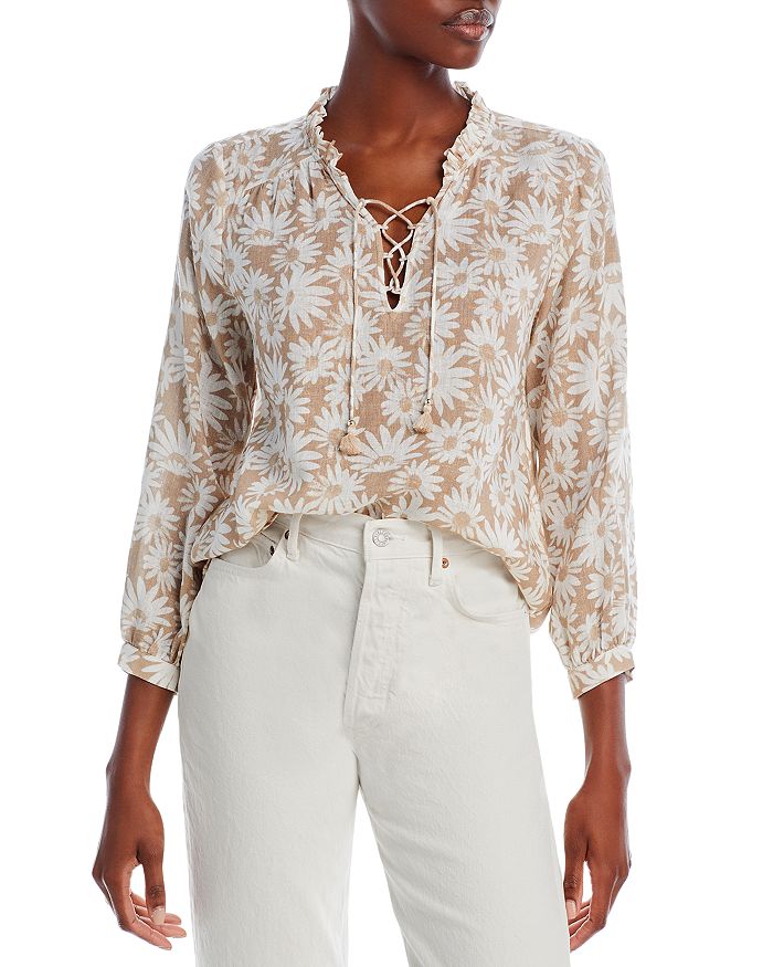PAIGE Sharene Printed Lace Up Blouse | Bloomingdale's