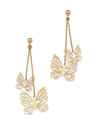 Butterfly dangle earrings 14k yellow gold store