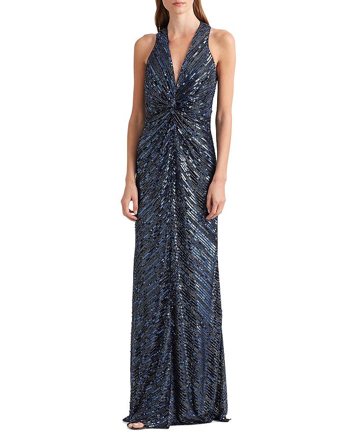 Ralph Lauren Beaded Sequined Twist Front Halter Gown | Bloomingdale's
