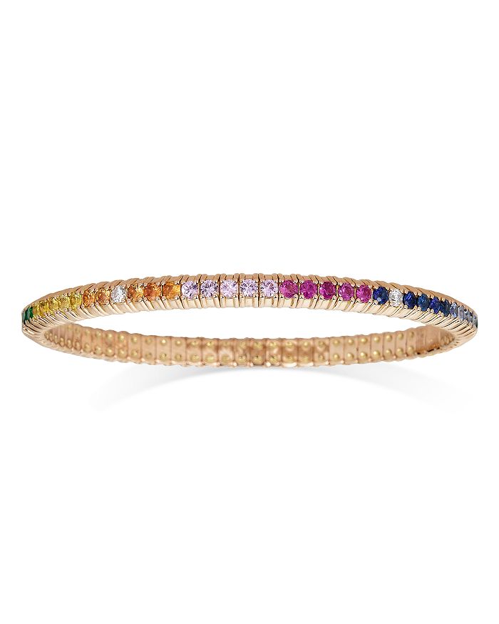ZYDO 18K Rose Gold Stretch Rainbow Sapphire & Diamond Row Bracelet ...