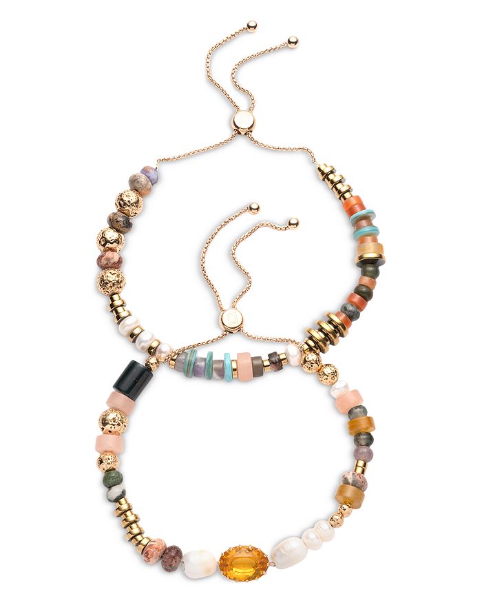 Dannijo Winny Mixed Bead Slider Bracelets in Gold Tone, Set of 2 ...