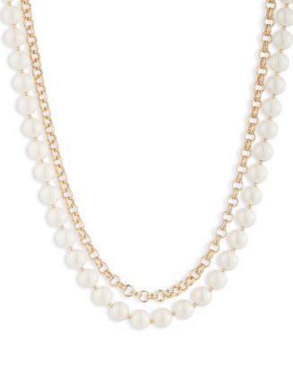 Ralph Lauren Link & Imitation Pearl Layered Collar Necklace in Gold ...