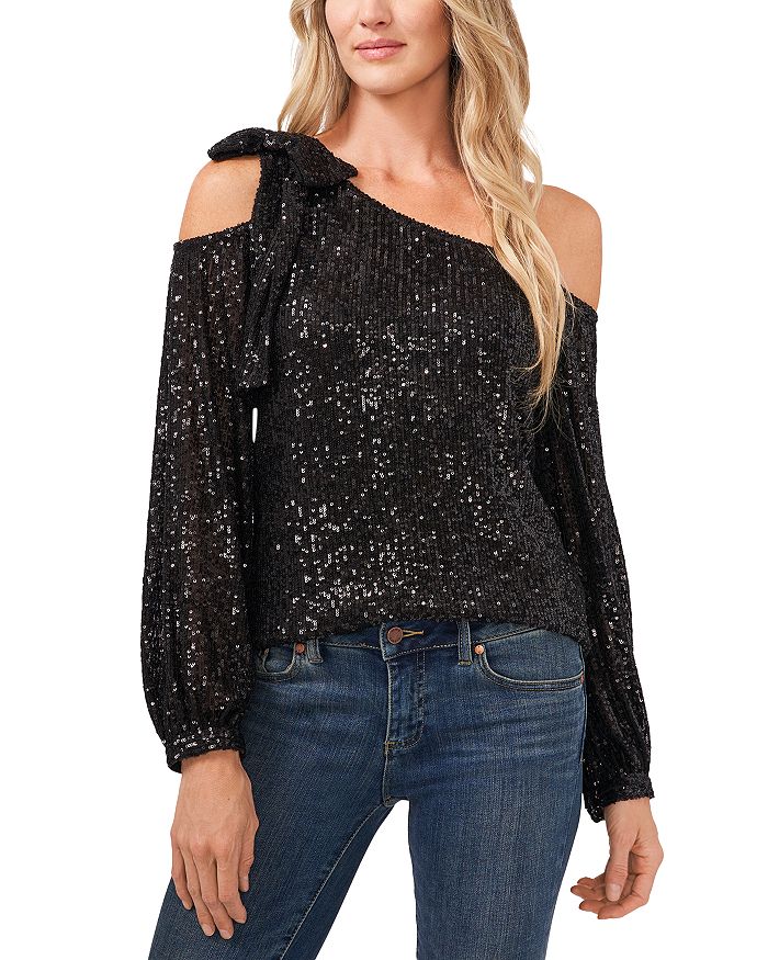 CeCe Sequined One Shoulder Top | Bloomingdale's