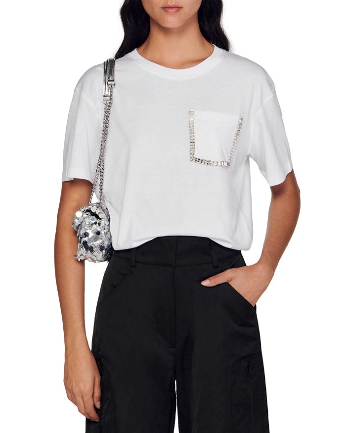 Sandro Leida Rhinestone Trim Pocket Tee | Bloomingdale's