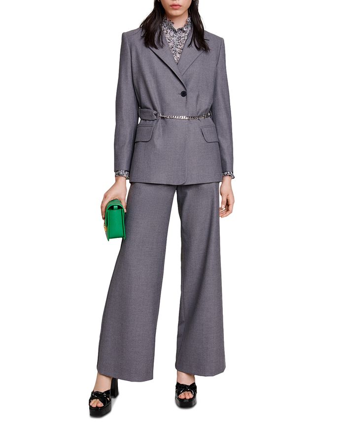 Maje Villanette Chain Belt Blazer & Pillanette Wide Leg Pants ...