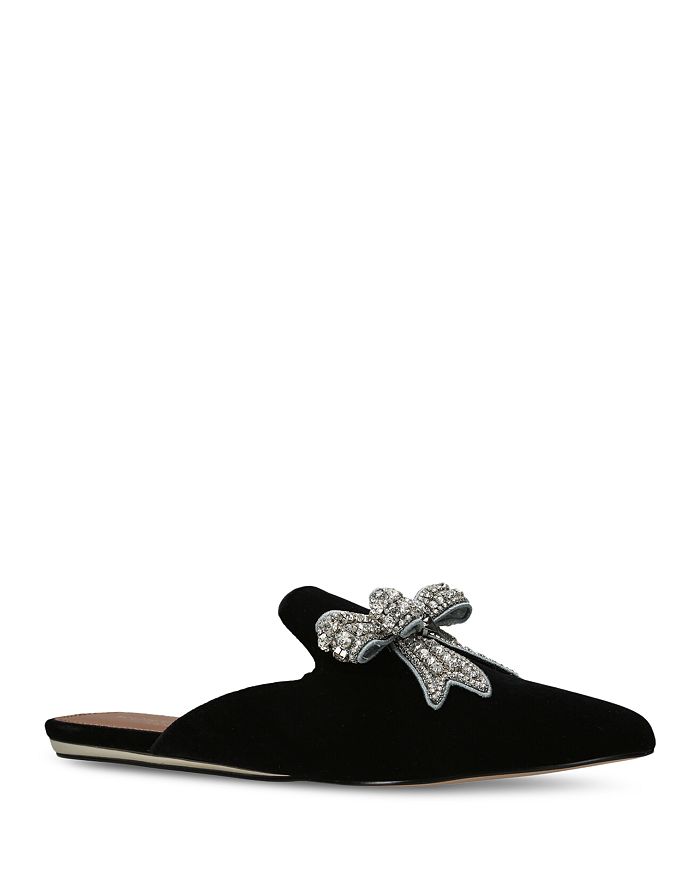 KURT GEIGER LONDON Women's Olive Embellished Bow Velvet Mules ...