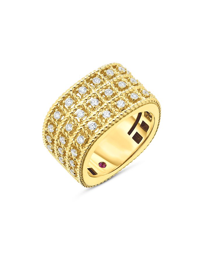 Roberto Coin 18K Yellow Gold Byzantine Barocco Diamond Triple Row Ring ...