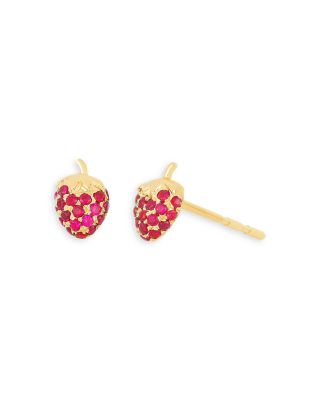 EF Collection 14K Yellow Gold Ruby Pavé Strawberry Stud Earrings ...