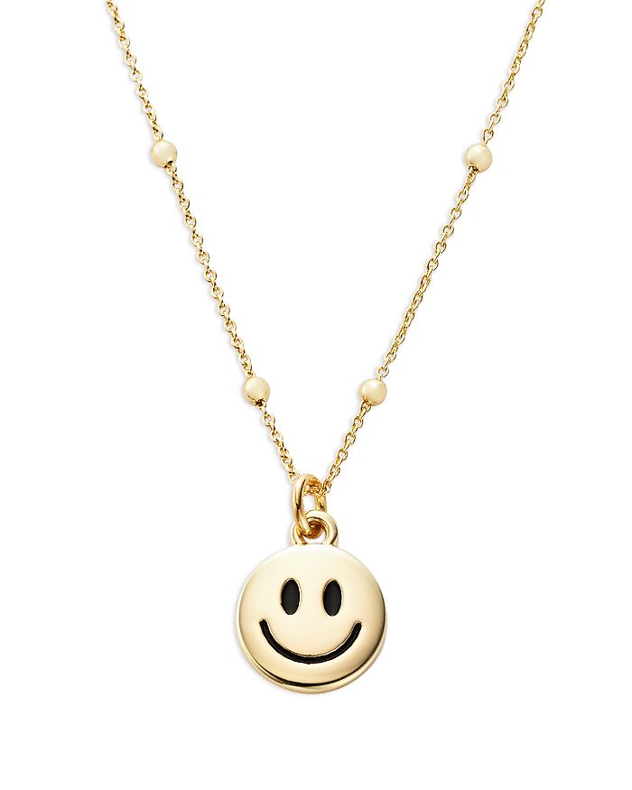 AQUA Smiley Face Pendant Necklace in 14K Gold Plated, 16"-18" - 100% ...